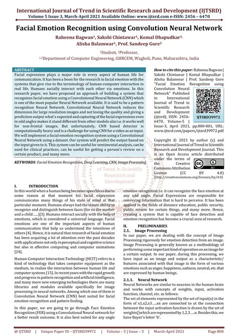 facial emotion recognition using convolution neural network pdf