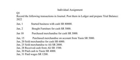 Solved Individual Assignment Q1 Record The Following