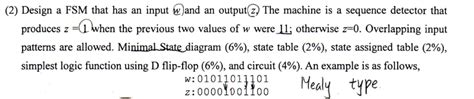 Solved 2 Design A Fsm That Has An Input W And An Output Z