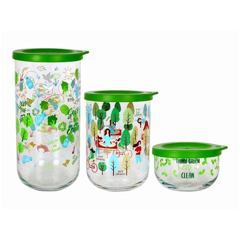 Комплект от 3 стъклени кутии за съхранение с капаци 0 38 L 1 L 1 4 L Earth Emag Bg