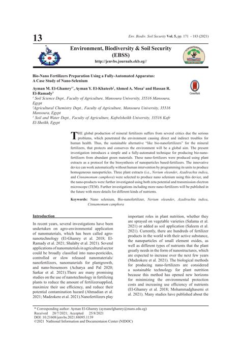 (PDF) Bio-Nano Fertilizers Preparation Using a Fully-Automated Apparatus: A Case Study of Nano ...