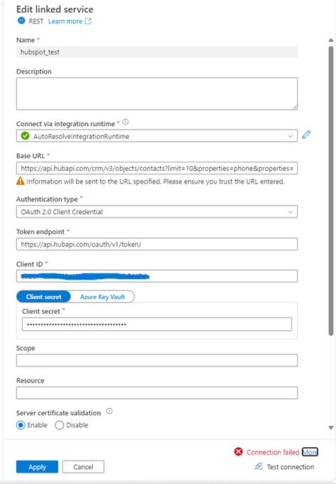 How To Link Rest Api In Azure Synapse For Hubspot With Oauth 20 Authentication Microsoft Qanda