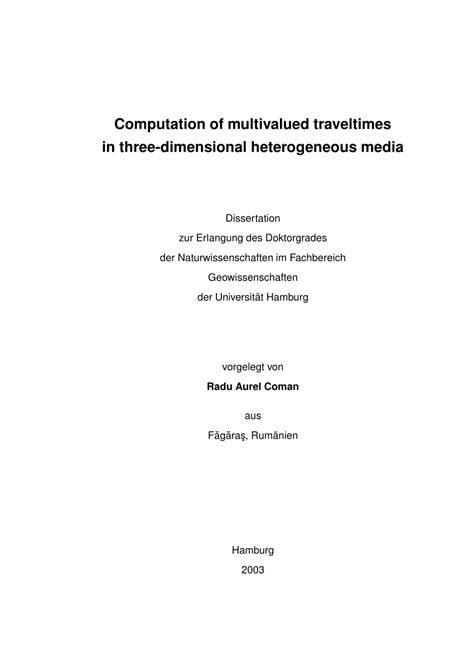 PDF Computation Of Mutivalued Traveltimes In Three Dimensional Heterogeneous Media