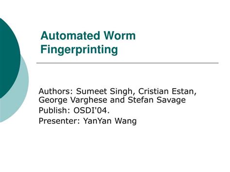 Ppt Automated Worm Fingerprinting Powerpoint Presentation Free Download Id3901216