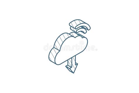 Cloud Download Computer Technology Isometric Icon 3d Line Art Technical Drawing Editable