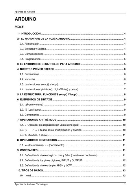 Arduino Muy Resumido 16 17 Arduino 1 IntroducciÓn Indice 2 El Hardware De La Placa Arduino
