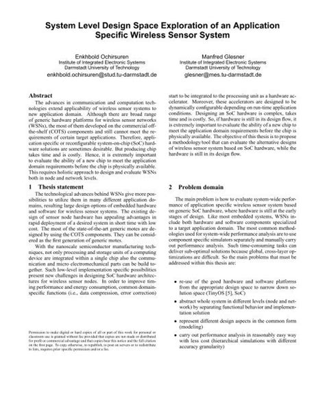 System Level Design Space Exploration Of An Application Specific