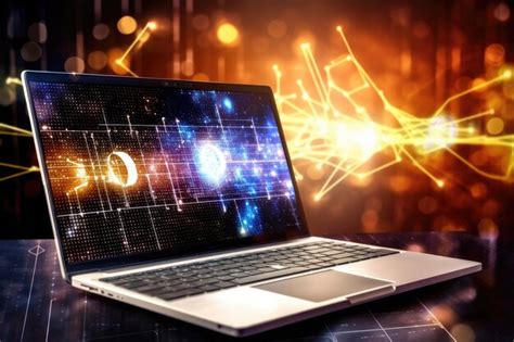 Premium Photo Modern Laptop Caught In The Swirling Vortex Of Data Nanotechnology And