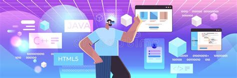 web developer in digital glasses creating program code development of