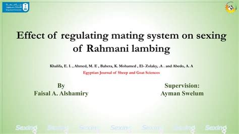 Effect Of Regulating Mating System On Sexing Of Rahmani Lambing Ppt