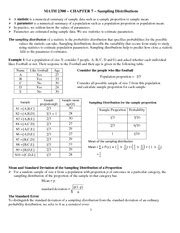 Chapter Sampling Distribution Notes MATH CHAPTER Sampling Distributions A Statistic