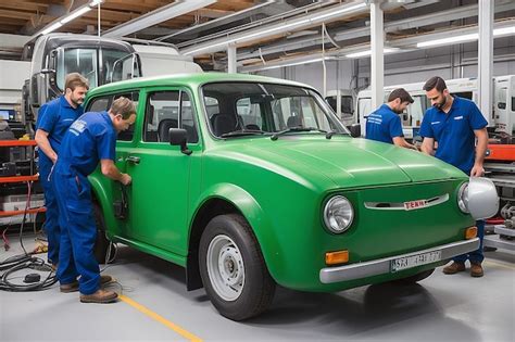 Premium Photo Workers Assemble A Car On Assembly Line In Car Factory