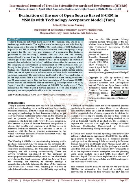 Evaluation Of The Use Of Open Source Based E Crm In Msmes With