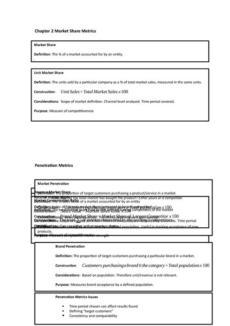 Chapter 2 Market Penetration Metrics Chapter 2 Market Share Metrics Market Share Definition