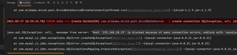 mysql host hostname is blocked because of many connection errors