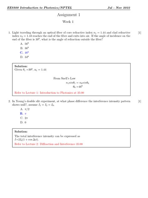 Week 1 Assignment Pdf Diffraction Wavelength