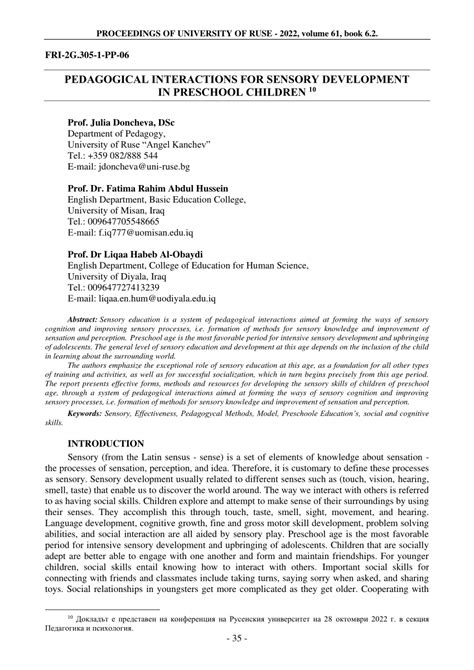 Pdf Pedagogical Interactions For Sensory Development In Preschool
