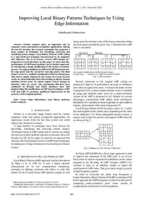 pdf improving local binary patterns techniques by using edge information