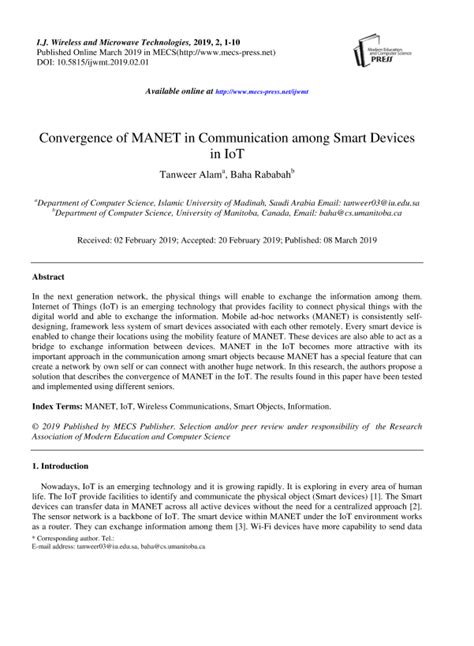 Convergence Of Manet In Communication Among Smart Devices In Iot Ijwmt