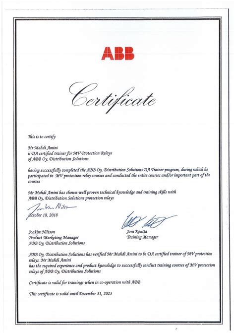 Mahdi Amini On Linkedin Abb Trainer Certificate Globally 12