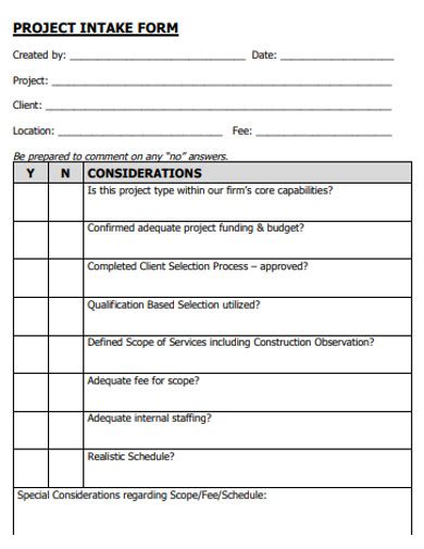 Project Intake Form Examples To Download