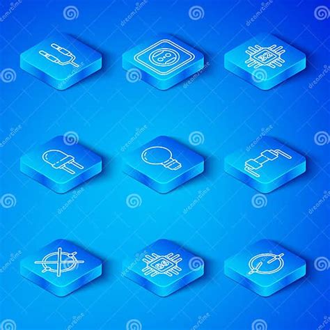 Set Line Electric Circuit Scheme Light Bulb With Concept Of Idea Processor Microcircuits Cpu