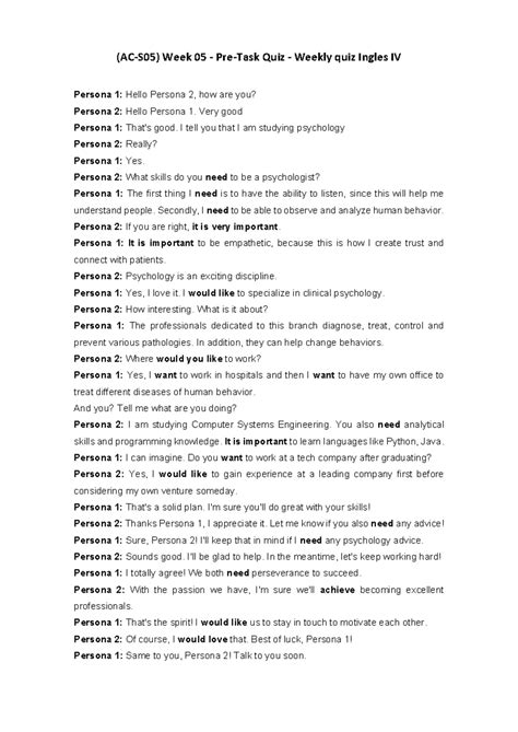 AC S05 Week 05 Pre Task Quiz Weekly Quiz Ingles IV Very Good Persona 1 That S Good I