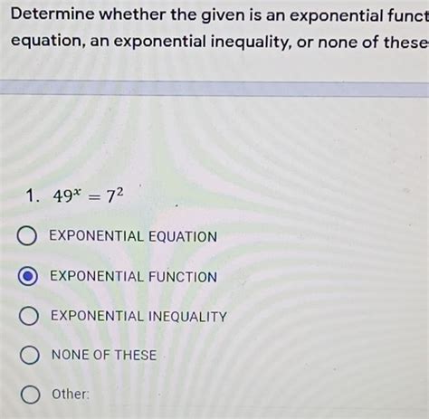 Solved Determine Whether The Given Is An Exponential Funct Equation An Exponential Inequality