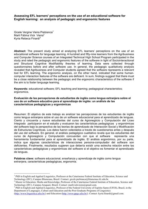 Pdf Assessing Efl Learners Perceptions On The Use Of An Educational Software For English