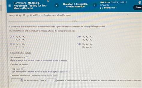 solved homework module 9 hypothesis testing for two means