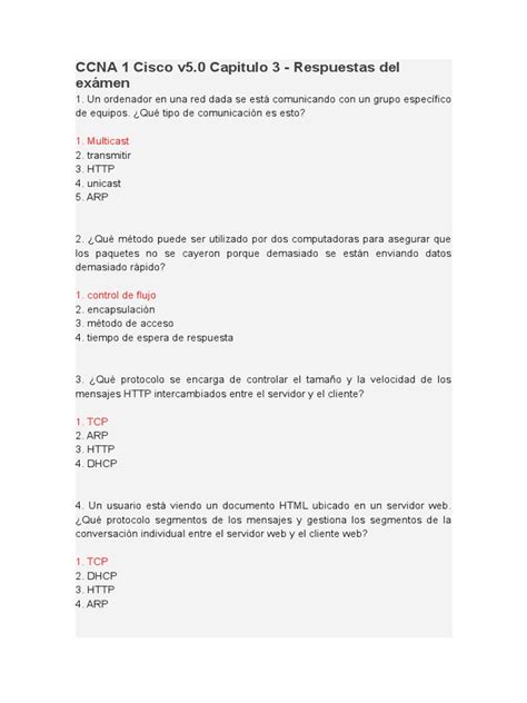 Ccna 1 Cisco V5 0 Capitulo 3 Respuestas Del Exámen Pdf Red De Computadoras Modelo Osi