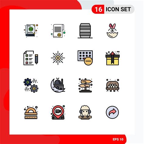 Group Of 16 Flat Color Filled Lines Signs And Symbols For Research Easter Taxes Robbit Food