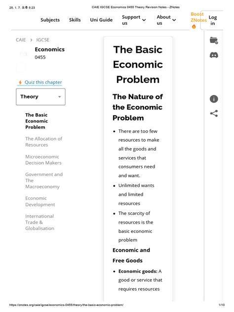 Caie Igcse Economics 0455 Theory Revision Notes Znotes Pdf Cost Of Living Economics