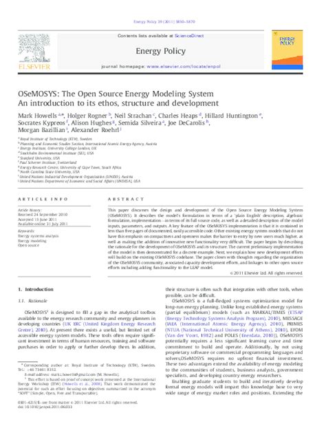 Pdf Osemosys The Open Source Energy Modeling System