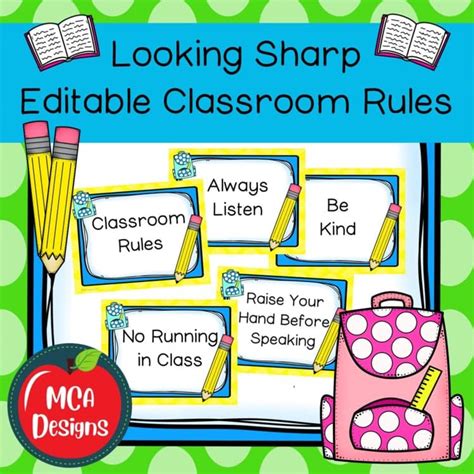 Pencil Editable Classroom Rules By Mca Designs Tpt
