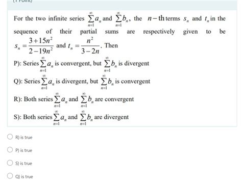Solved N N N Sums Sequence Of Are To Be For The Two Chegg Com