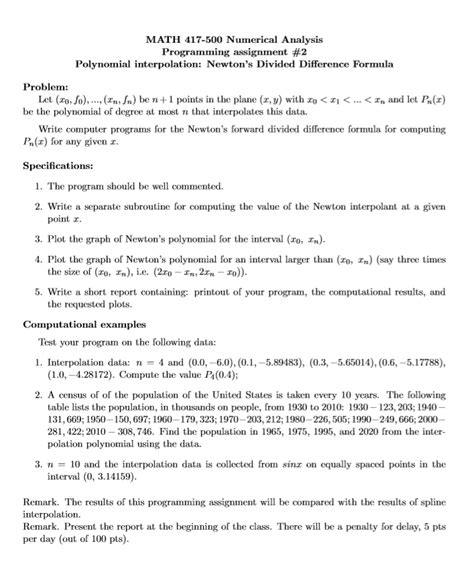 Solved Math 417 500 Numerical Analysis Programi Ming