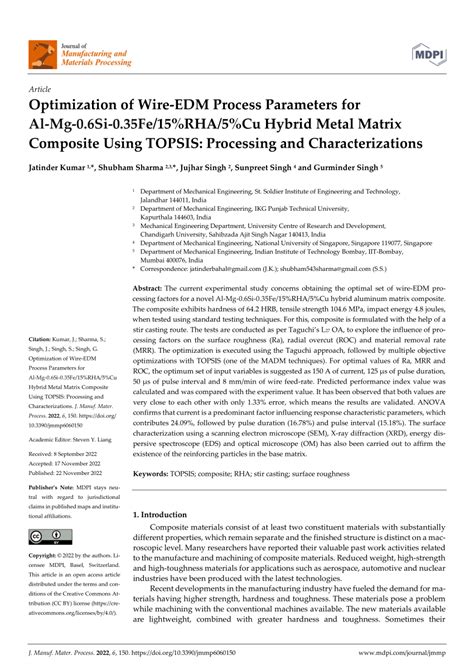 pdf optimization of wire edm process parameters for al mg 0 6si 0