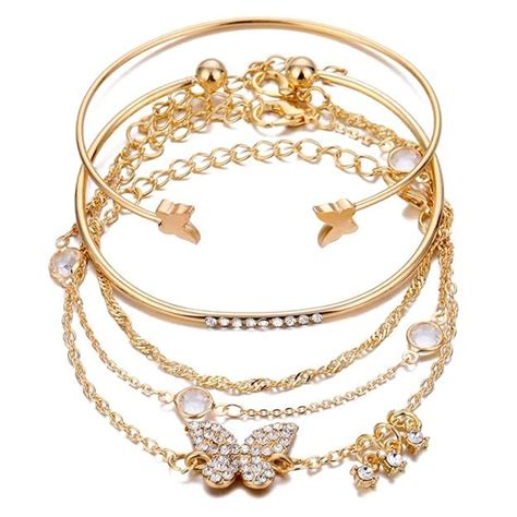 Shining Diva Fashion Set Of 5 Stylish Multilayer Crystal Bangle Gold