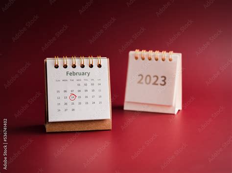 Happy Valentines Day February 2023 Calendar Desk On Red Background