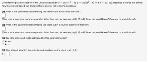Solved Consider The Parameterization Of The Unit Circle
