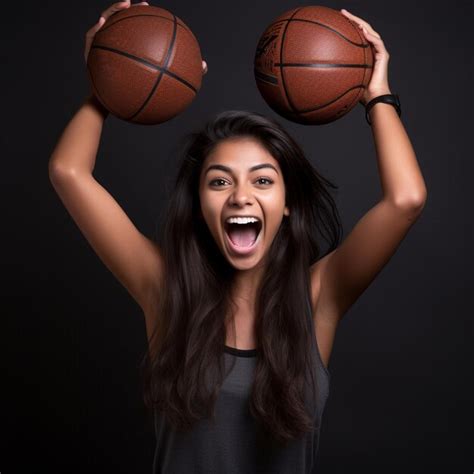 Premium Ai Image Photo Of Excited Girl Holding A Ball
