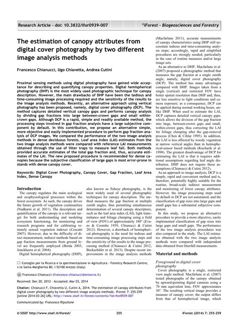 Pdf The Estimation Of Canopy Attributes From Digital Cover Photography By Two Different Image