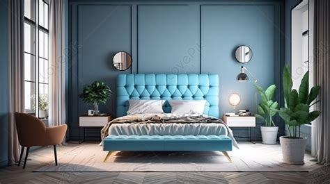 파란색과 회색 3d 렌더링의 현대적인 복고풍 침실 디자인 현대적 배경 3d 침실 배경 고풍 배경 이미지 Hd 현대적 3d 침실 고풍 배경 사진 무료 다운로드