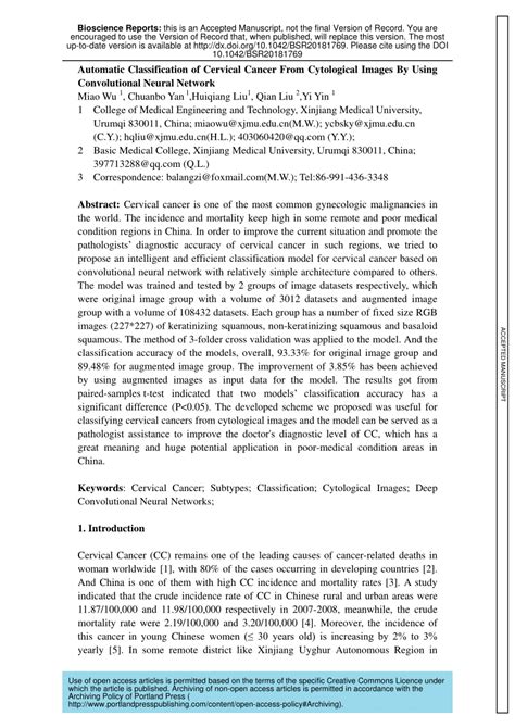 pdf automatic classification of cervical cancer from cytological