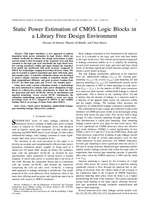 Pdf Static Power Estimation Of Cmos Logic Blocks In A Library Free