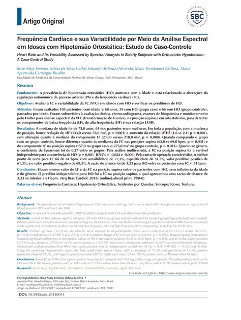 Pdf Heart Rate And Its Variability Assessed By Spectral Analysis In Elderly Subjects With