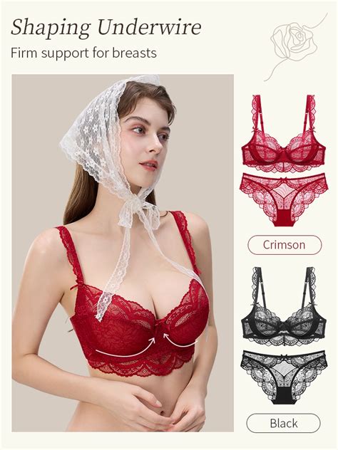 Veimia Sexy Lace Bra And Panty Set Sheer French Style Design Veimia