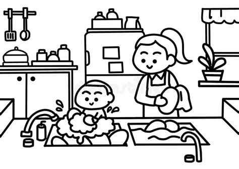 Washing Dishes Clipart Black And White