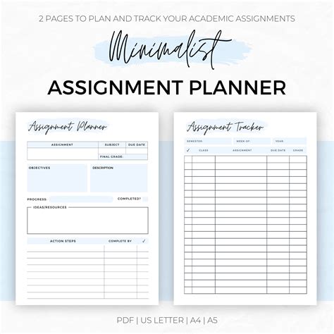 paper assignment tracker homework planner academic planner school